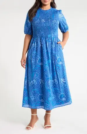 SUGARLIPS Bermy Smocked Cotton Maxi Dress - Blues-multi