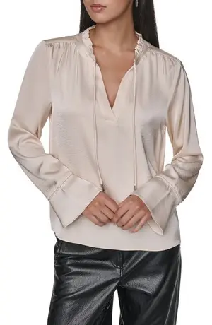 Dkny Tie Neck Ruffle Top - Birch