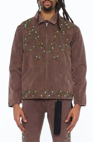 CULT OF INDIVIDUALITY Canvas Workwear Jacket With Studded Detail - Pinecone