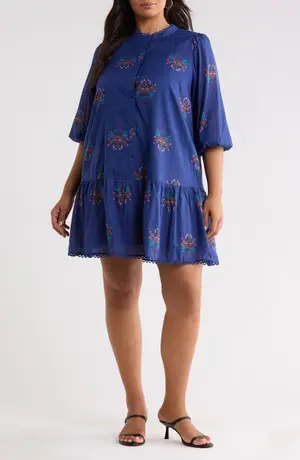 SUGARLIPS Yamila Ruffle Minidress - Navy-multi