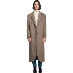 Sandro Long Double-faced Wool Coat - Beige