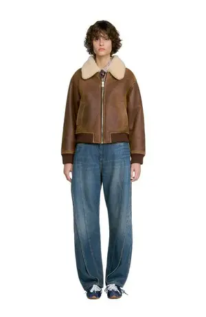 Sandro Zipped Shearling Jacket - Brown