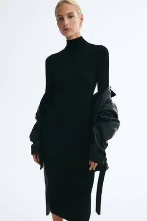 H&M Rib-knit Mock Turtleneck Dress - Black