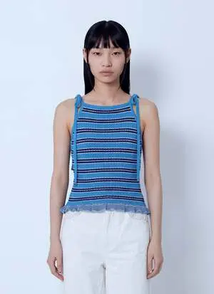 GANNI Cotton Pointelle Stripe Top