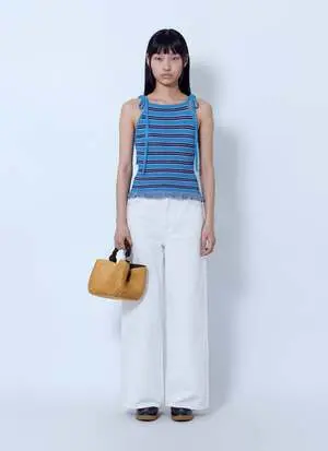 GANNI Cotton Pointelle Stripe Top