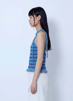 GANNI Cotton Pointelle Stripe Top