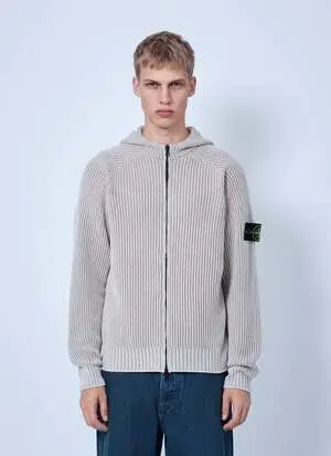 Stone Island Ribbed Knit Hoodie - Cream