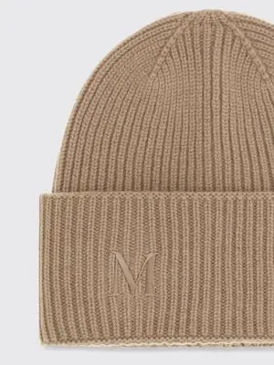 Max Mara Ribbed Wool Beanie Hat With Jacquard Logo And Cuff