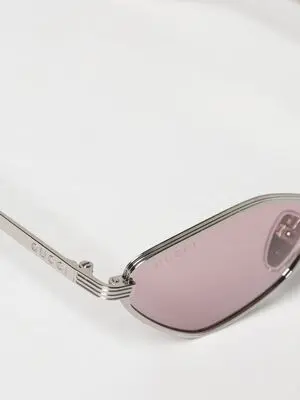 Gucci Cat Eye Metal Sunglasses With Diamond Shape And Engraved Logo - Silver