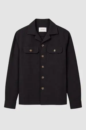 GARNET Regular-fit Camp Collar Overshirt Jacket - Black