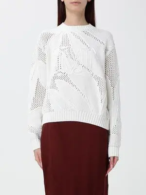 Max Mara Openwork Cotton Crew-neck Jumper With Embroidered Monogram - White