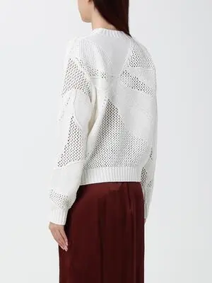 Max Mara Openwork Cotton Crew-neck Jumper With Embroidered Monogram