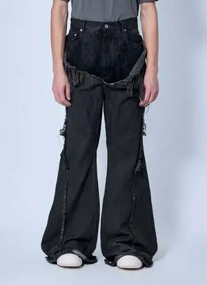 Rick Owens Shredded Denim Slivered Bootcut Jeans