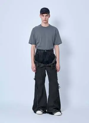 Rick Owens Shredded Denim Slivered Bootcut Jeans