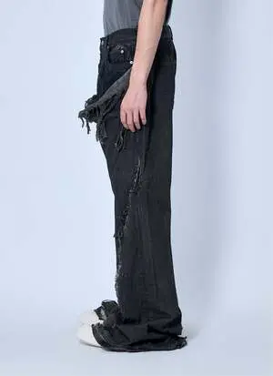 Rick Owens Shredded Denim Slivered Bootcut Jeans