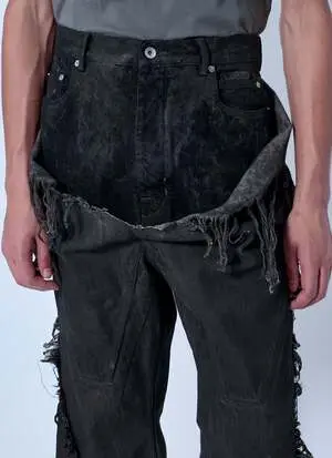 Rick Owens Shredded Denim Slivered Bootcut Jeans