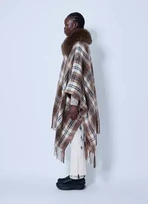 Moncler Shearling Collar Mohair, Alpaca & Wool Blend Cape - Brown