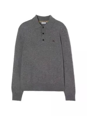 Burberry Long-sleeve Cashmere Blend Polo Shirt - Grey