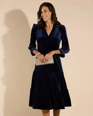 Jude Connally Maggie Dress Stretch Velvet - Navy