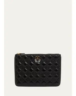 Valentino Garavani Butterfly-embroidered Quilted Leather Clutch Bag