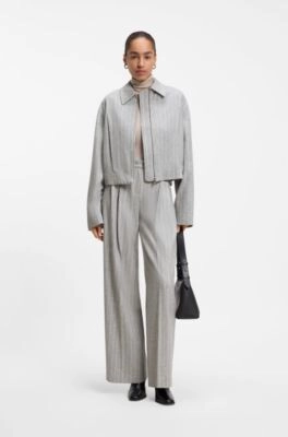 BOSS Wide-leg Pants In Pinstripe Flannel