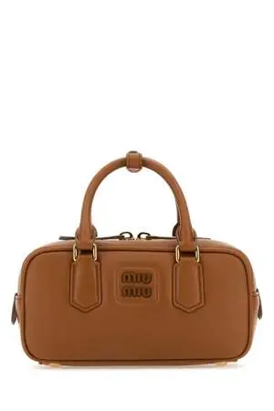 Miu Miu Miu Style Arcadie Mini Leather Handbag, 22 Cm Width With 46-52 Cm Strap - Camel