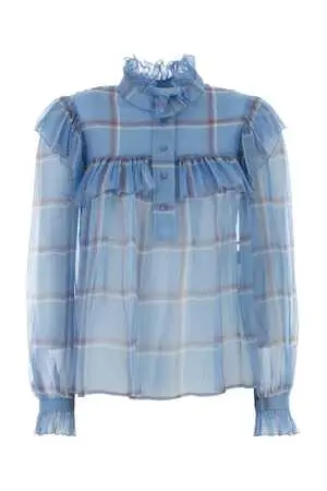 Chloé Embroidered Muslin Blouse - Checked