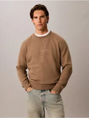 Calvin Klein Fleece Monologo Crewneck Sweatshirt - Walnut