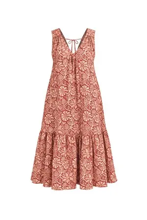 Adrift Clothing Neutrals Zara Gathe Sun Dress In Sultry Sanctuary - Red