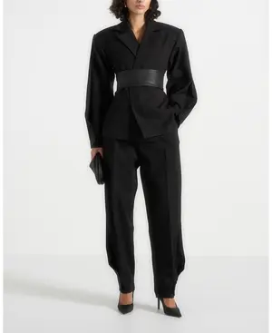 Manière De Voir Marie Wool Twist Sleeve Blazer With Belt