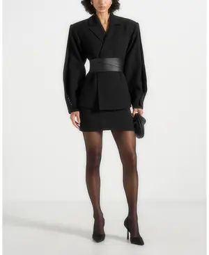 Manière De Voir Marie Wool Twist Sleeve Blazer With Belt