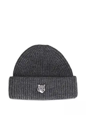 Maison Kitsuné Fox Head Beanie Hat - Grey