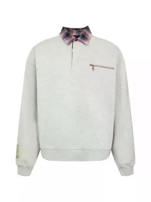 PLEASURES Town Check-collar Zip-pocket Polo Shirt - Grey
