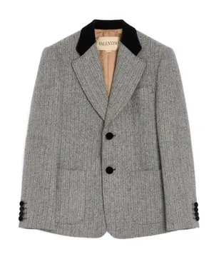 Valentino Garavani Single-breasted Wool Jacket In Chevron Pattern
