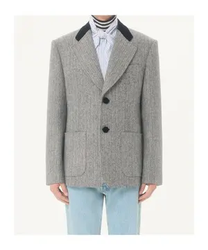 Valentino Garavani Single-breasted Wool Jacket In Chevron Pattern