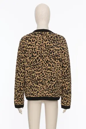 Valentino Garavani Wool Cardigan With Fauve Eclat Animal Print Jacquard