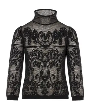 TWINSET Sheer Embroidered Turtleneck Top
