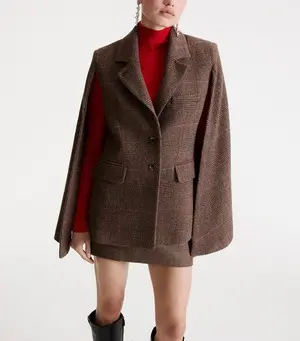 Marella Wool-blend Check Cape