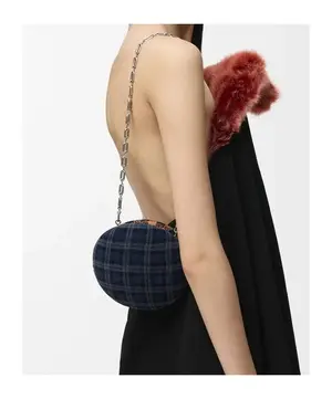 Loewe Shell Minaudiere In Check Pattern Textile And Metal - Deep Navy/multi