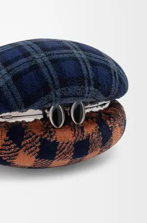 Loewe Shell Minaudiere In Check Pattern Textile And Metal - Deep Navy/multi