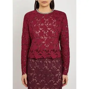 SELF-PORTRAIT Diamond-encrusted Lace Top
