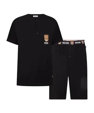 Moschino Henley Short-sleeve Pajama Set - Black