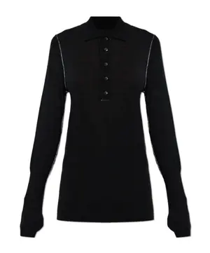 ALLSAINTS Martel Ribbed Knitted Polo Top - Black
