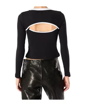 MARINE SERRE Ribbed Cutout Long Sleeve Top