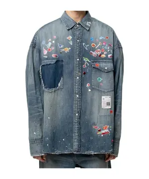 Mihara Yasuhiro Long-sleeved Denim Shirt - Gray