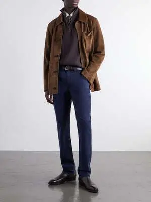 Boglioli Straight-leg Garment-dyed Cotton-blend Twill Trousers - Navy