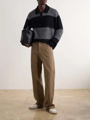 CORRIDOR Striped Woven Brushed Alpaca-blend Polo Sweater