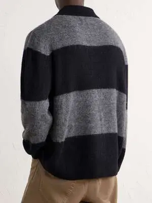 CORRIDOR Striped Woven Brushed Alpaca-blend Polo Sweater