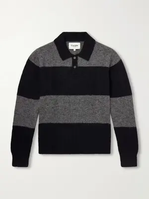 CORRIDOR Striped Brushed Alpaca-blend Polo Sweater - Black