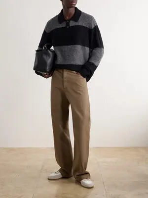 CORRIDOR Striped Brushed Alpaca-blend Polo Sweater - Black